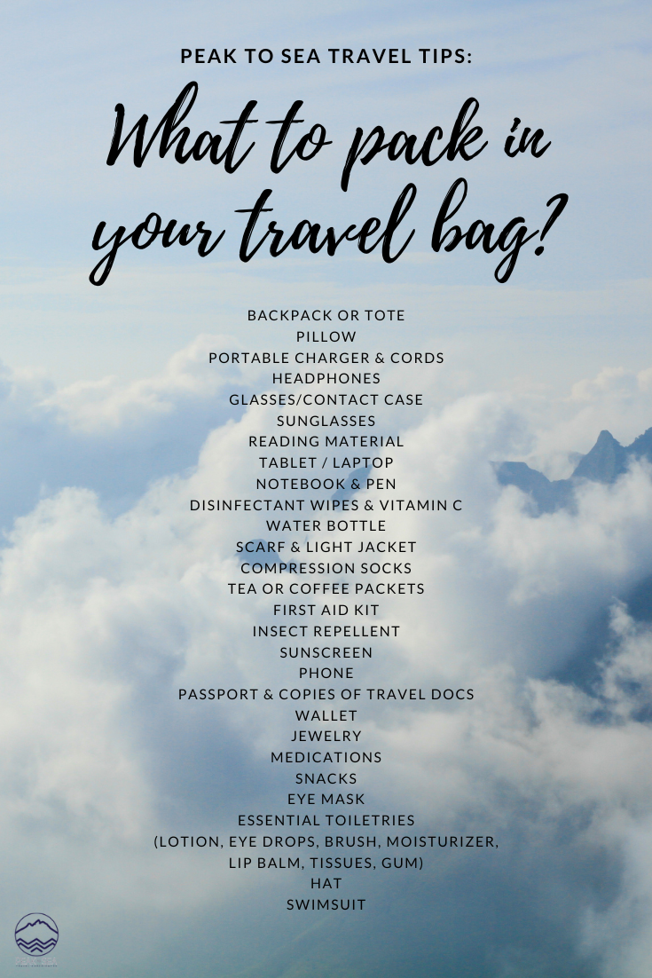 What’s in Your Carry on Bag for a Long Flight or Cruise? – Peak to Sea ...